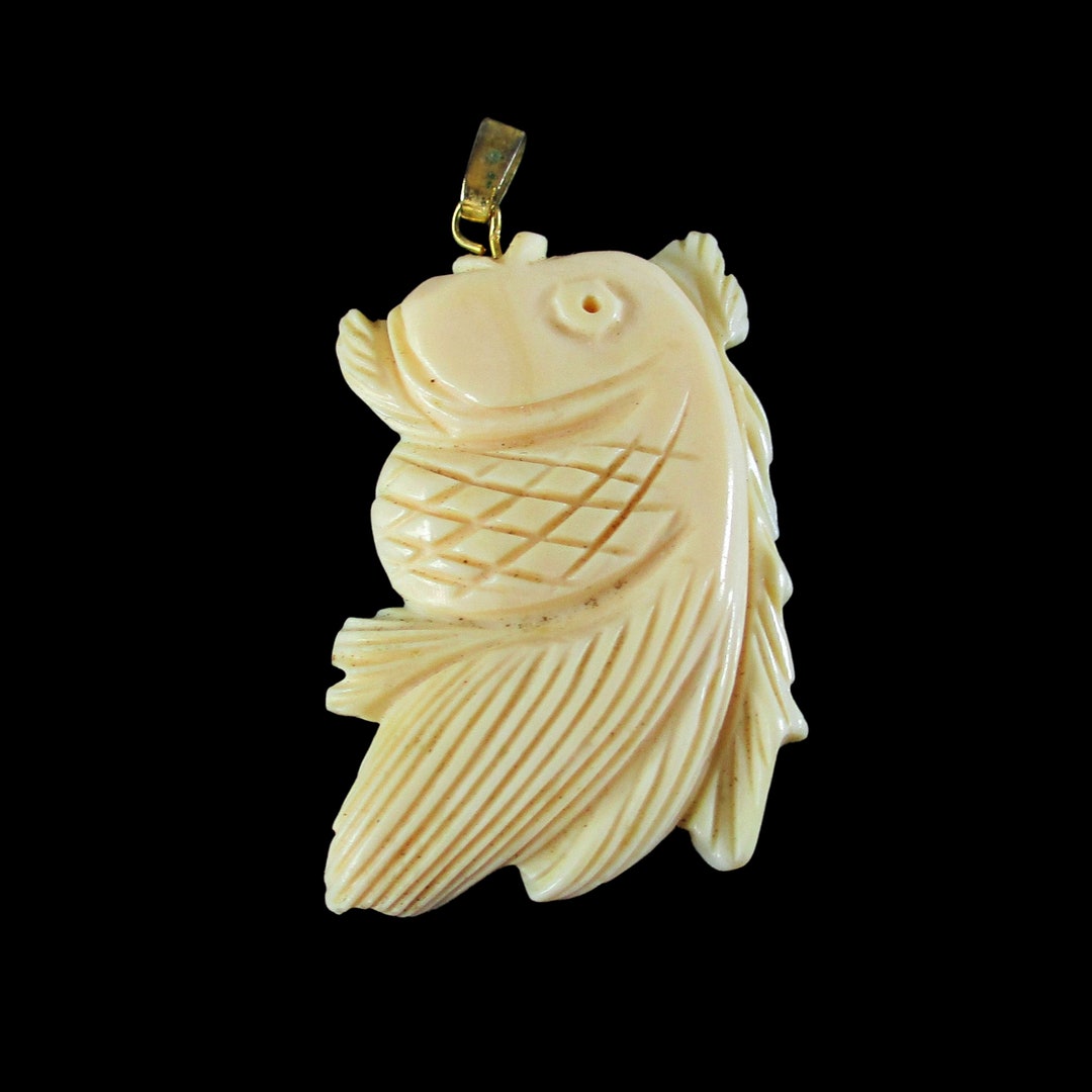Vintage Carved Faux Ivory Resin Fish Pendant Charm - Etsy