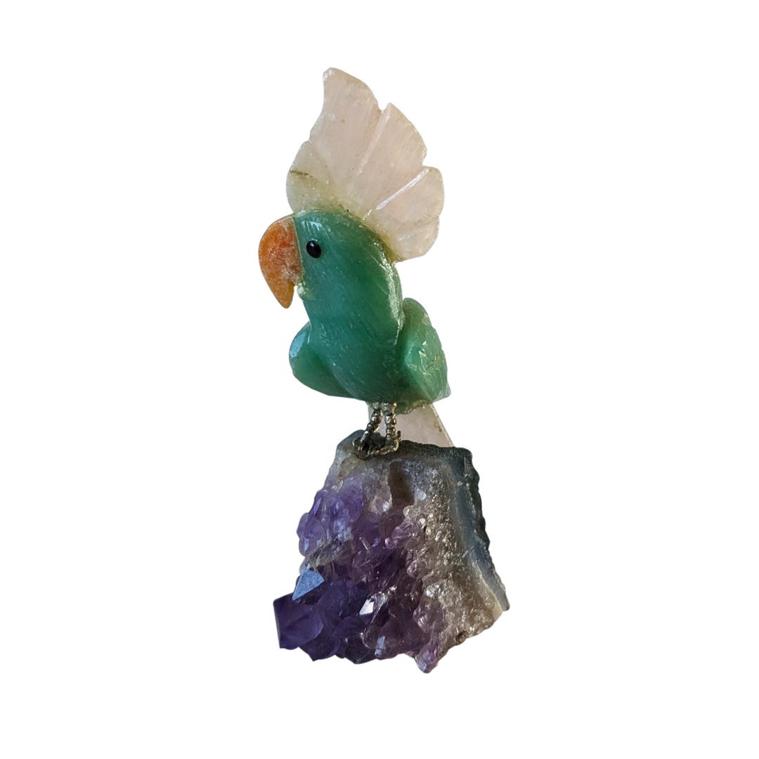 Brazilian Hand Carved Gemstone Cockatoo Bird Figurine - Etsy