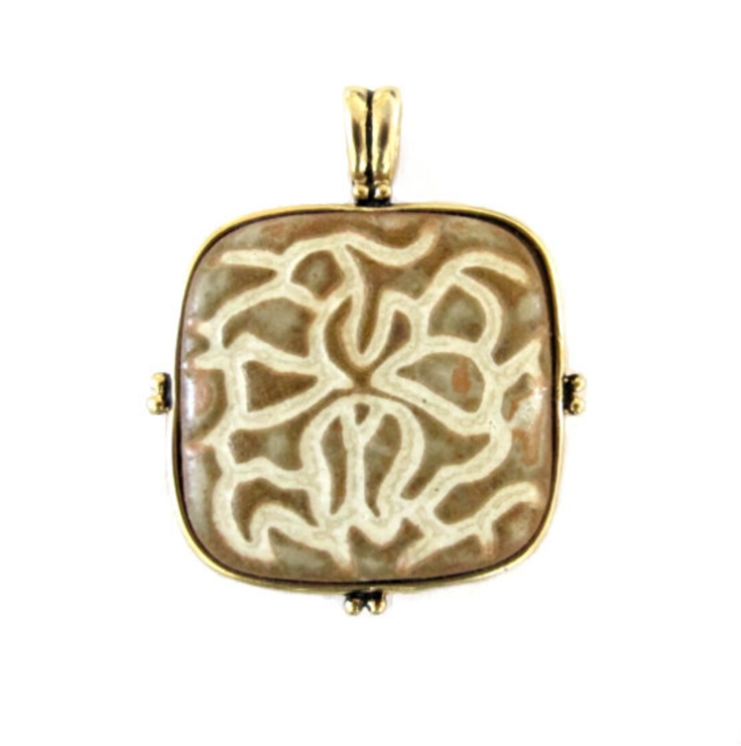 Gold Tone & Ceramic Art Tile Pendant Charm - Etsy