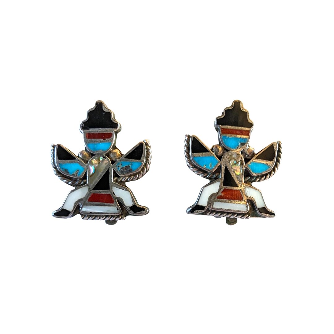 Vintage Zuni Sterling Silver With Inlay Knifewing God Earring Clips - Etsy