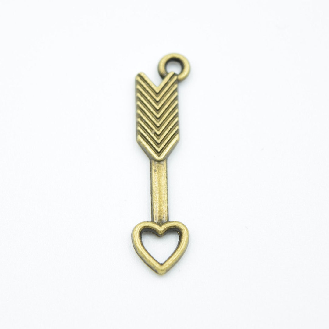 10 Bronze Heart Arrow Charm, 7mm X 30mm, Antique Bronze, Bracelet Charm ...