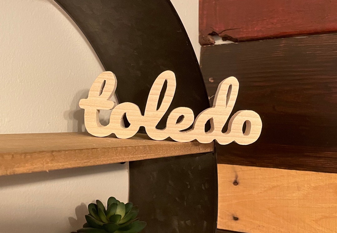 Unfinished Poplar Wood Script Toledo Sign, Wood Sign, Decor, Script ...
