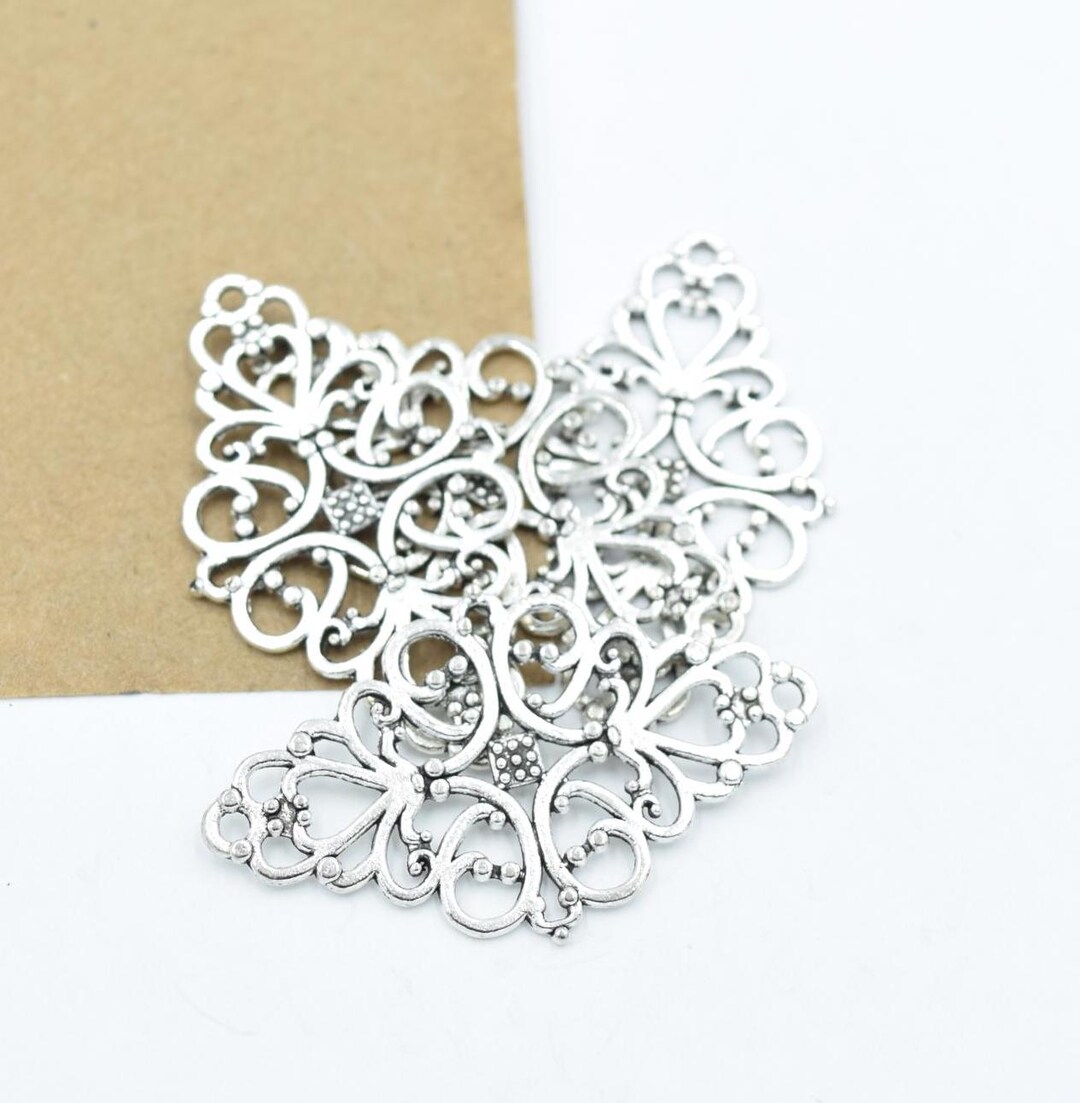 4 Silver Filigree Connector 42mm X 25mm Pendant Bulk Wholesale DIY E18 - Etsy