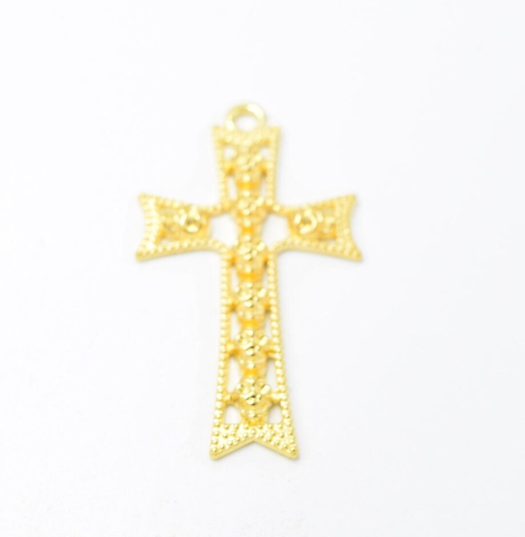 1 Gold Cross Charms 53mm X 30mm, SHIPS FROM USA, Gold Tone Charm for ...