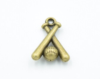 20pcs Baseball Charms 2 Sided Play Ball Charms Antique Bronze Tone ...