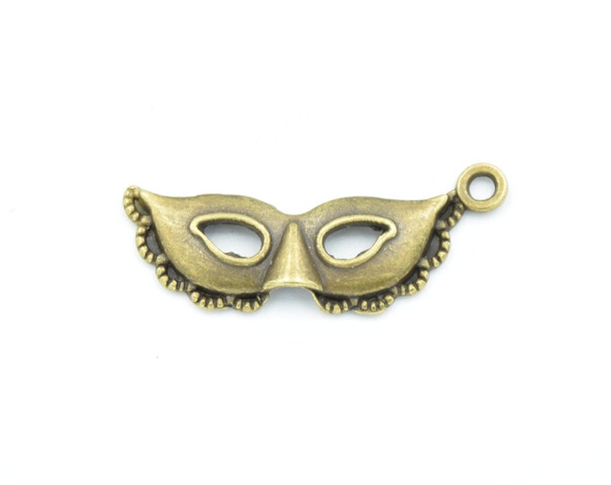 10 Bronze Tone Mask Charms, 31mm X 15mm , Masquerade Necklace Charm ...