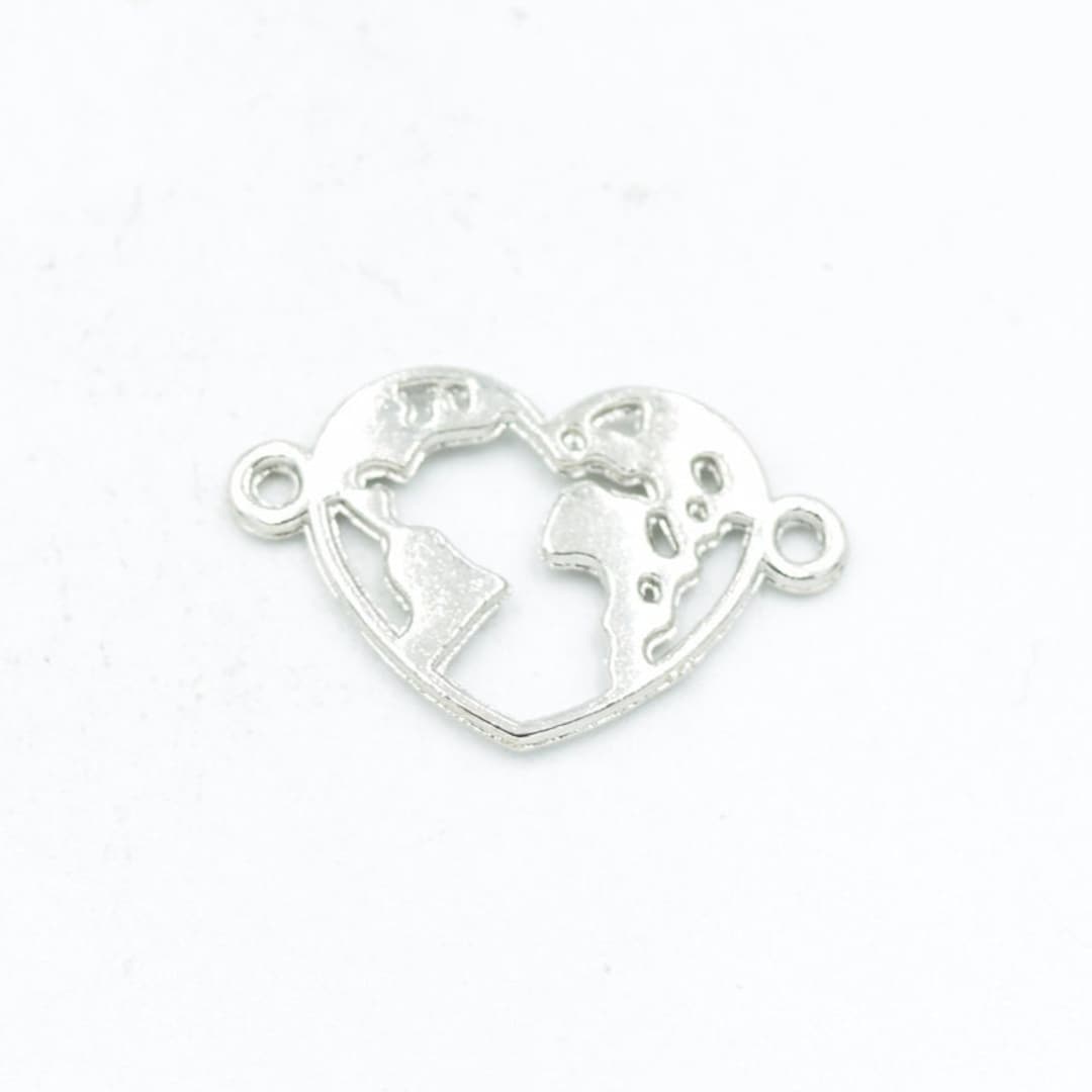 10 Silver Heart World Connector, 25mm X 16mm Bulk Charms DIY Jewelry ...