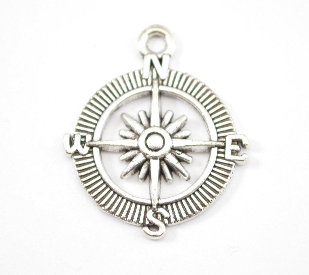 10 Silver Compass Charm 30mm X 25mm Travelling Bulk Wholesale Bracelet ...