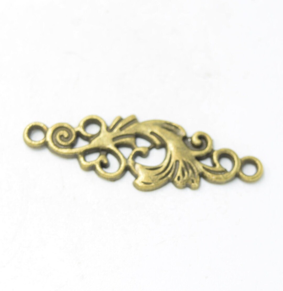10 Bronze Flower Connector Charms - 37mm X 12mm Antique Bronze Flower ...