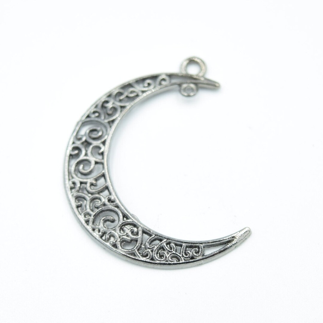 10 Gun Metal Gray Moon Charms, 40mm x 30mm, SHIPS FROM USA, Gray ...