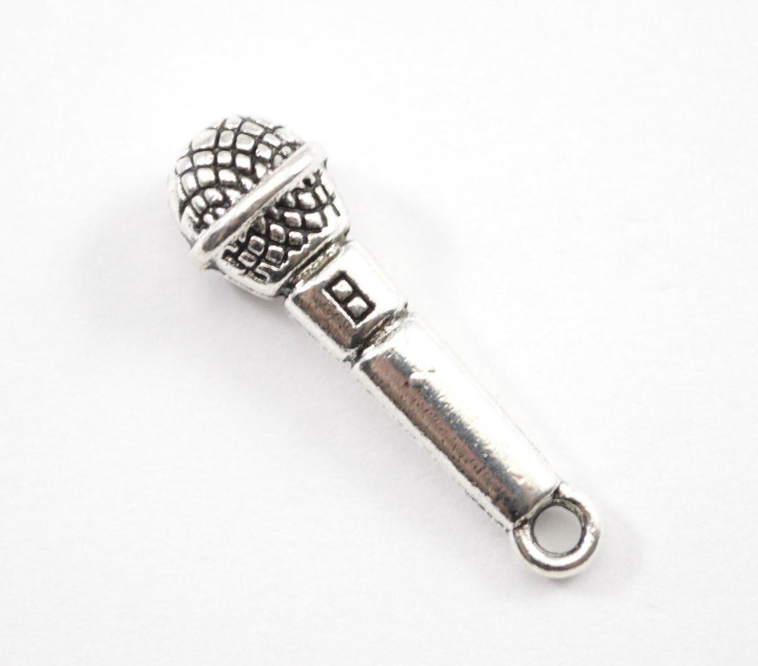 Silver Microphone Charm - 10pcs - 27mm X 7mm - Antique Silver Necklace ...