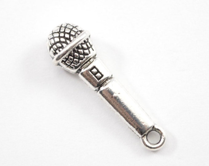 Silver Microphone Charm - 10pcs - 27mm X 7mm - Antique Silver Necklace ...