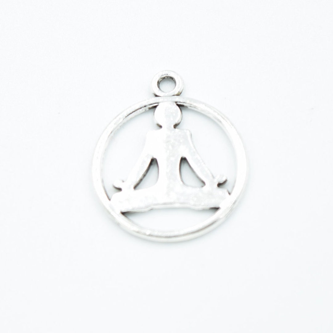 10 Silver Lotus Pose Yoga Charms. Antique Silver Diameter Double Sided ...