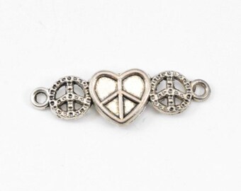 50pcs Peace Sign Connector Charms Peace Symbol 2 Sided Charms Antique ...