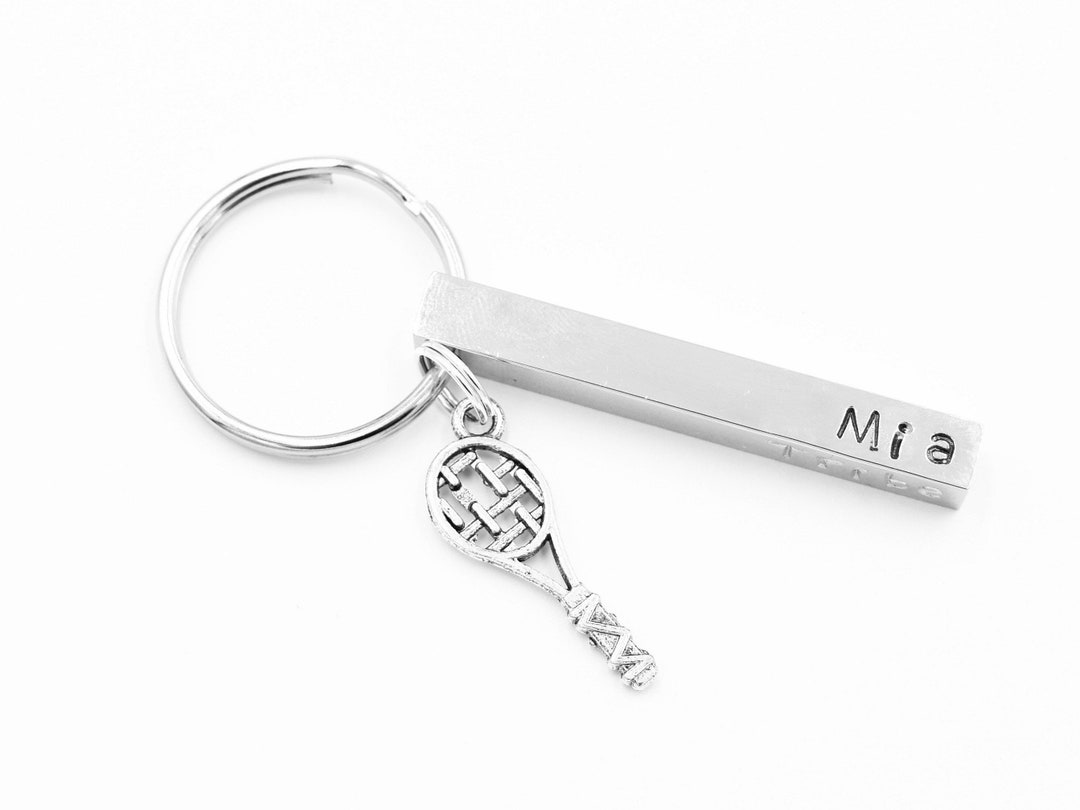 Tennis Team Keychain Hand Stamped Name Keychain Bar Keychain Key Chain ...