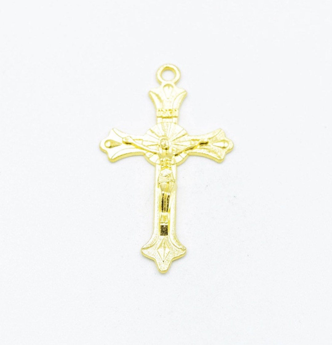 10 Gold Cross Charms, 31mm X 16mm, Gold Tone Charm, Bracelet Charm ...