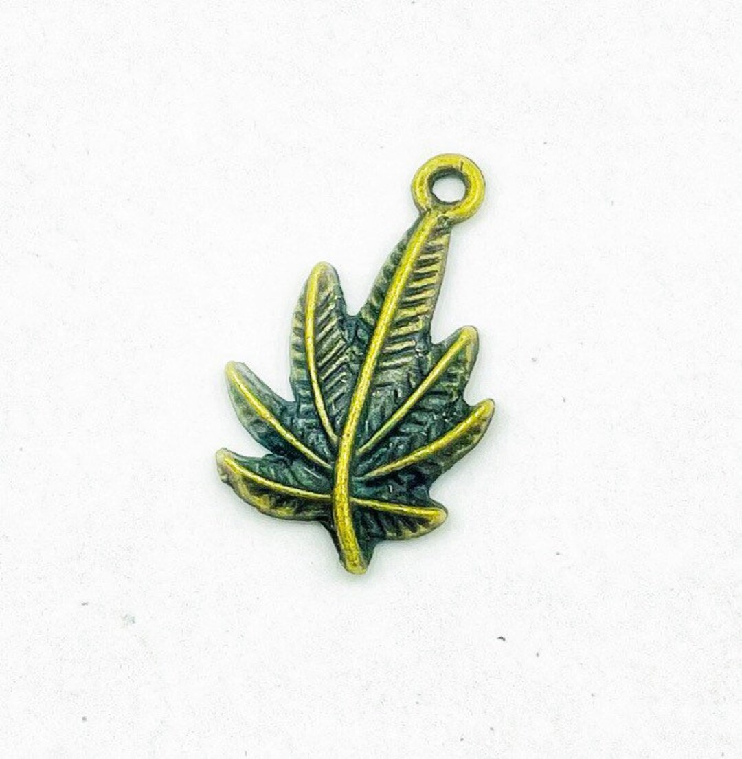 10 Antique Bronze Cannabis Leaf Charm Marijuana Leaf Charm, Pot Charm ...
