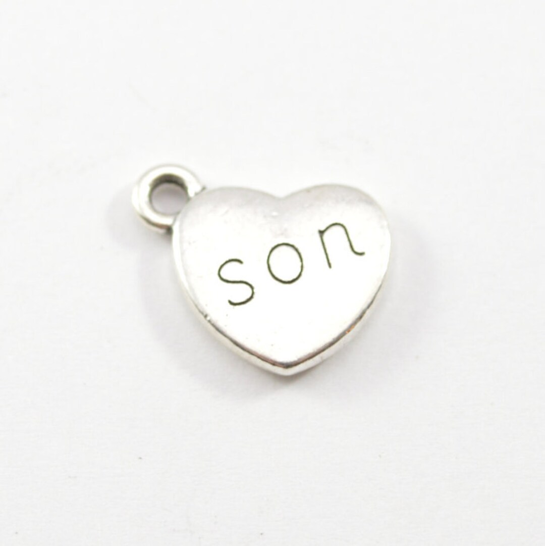 Silver Son Heart Charms 10pcs 15mm X 18mm Antique Silver Bracelet Charm ...