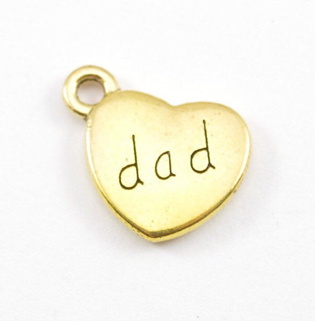 10 Gold Tone Dad Heart Charms, 15mm X 18mm, Antique Gold Bracelet Charm ...