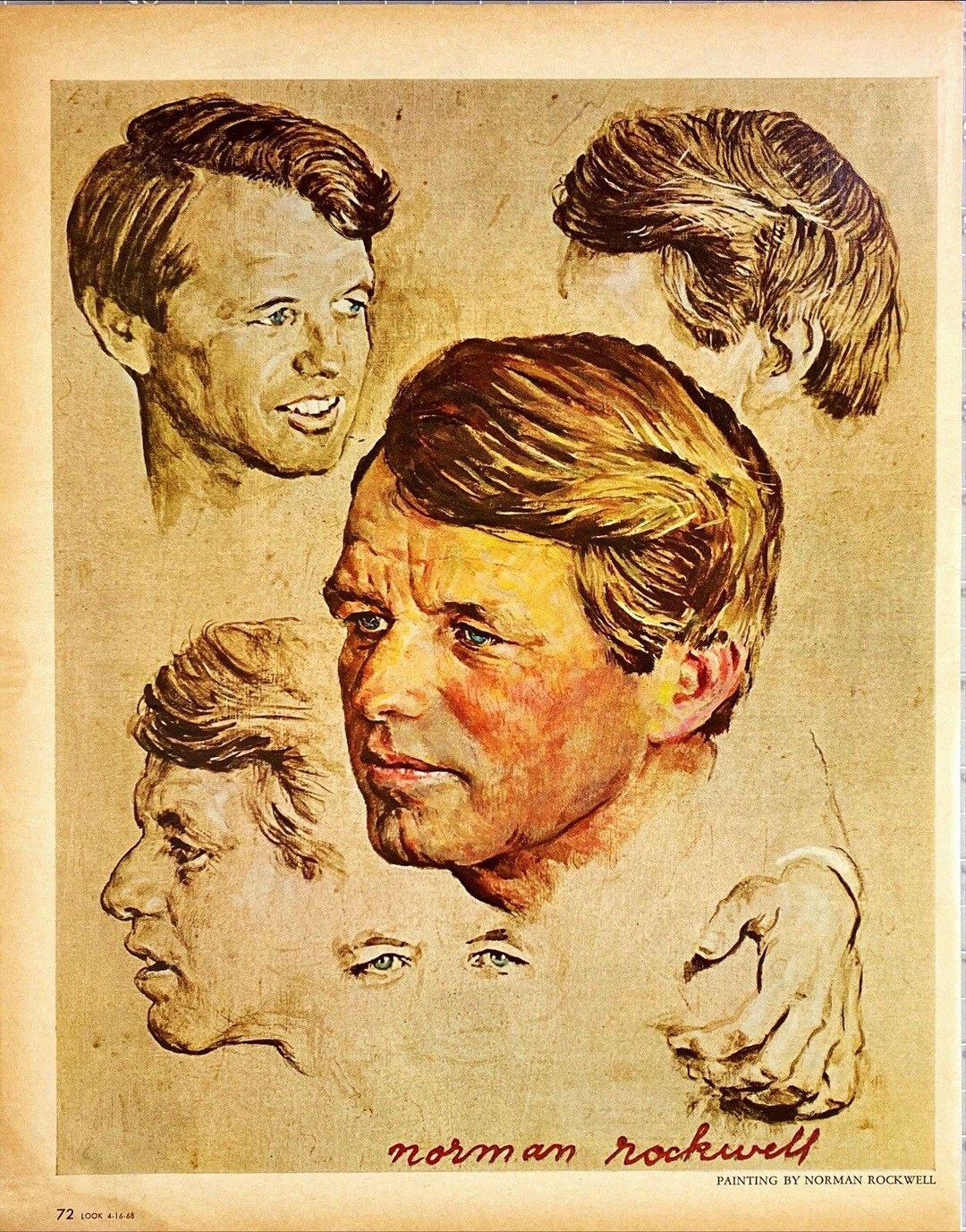 Norman Rockwell Painting Sketch of Robert F Kennedy Vintage Print Page ...