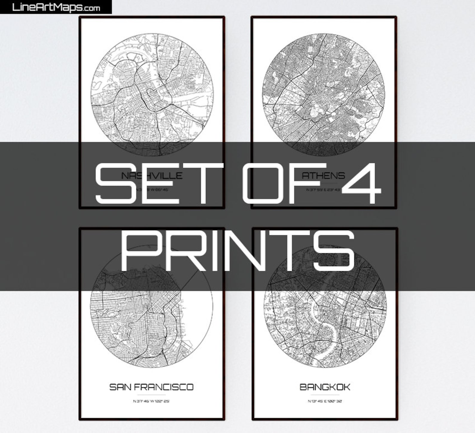 Set of 4 City Maps - Multiprint Discount - Any City in the World - Etsy