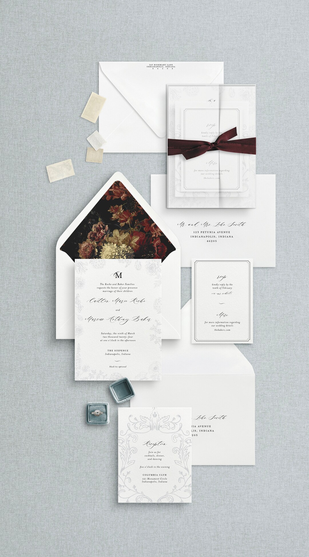 Bespoke Grey Floral Wedding Invitation Suite, Luxury Semi-custom ...