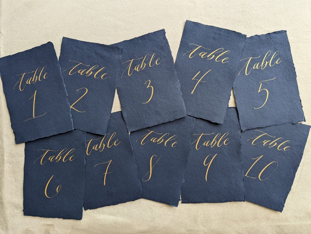 Dark Blue Handmade Paper Table Numbers | Table Numbers Wedding ...