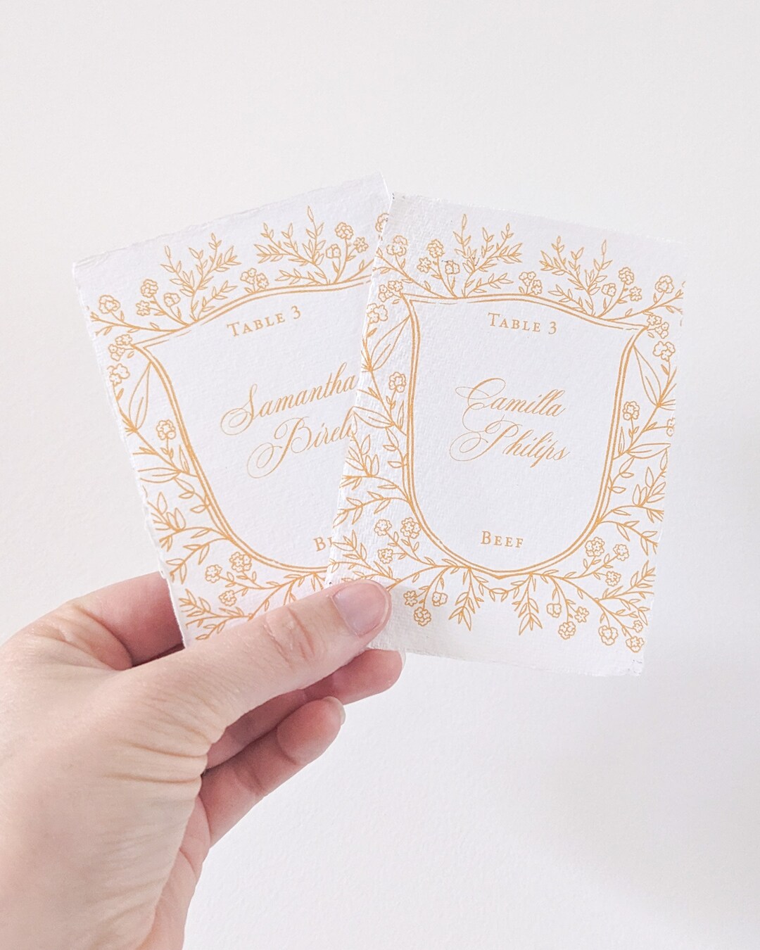 Handmade Paper Bespoke Mustard Yellow Place Card, Torn Edge Escort Card ...