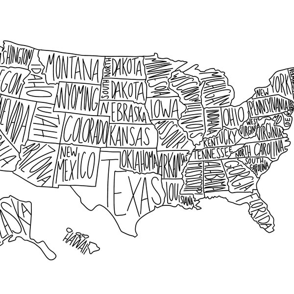 United States Map Coloring Pages - Etsy UK