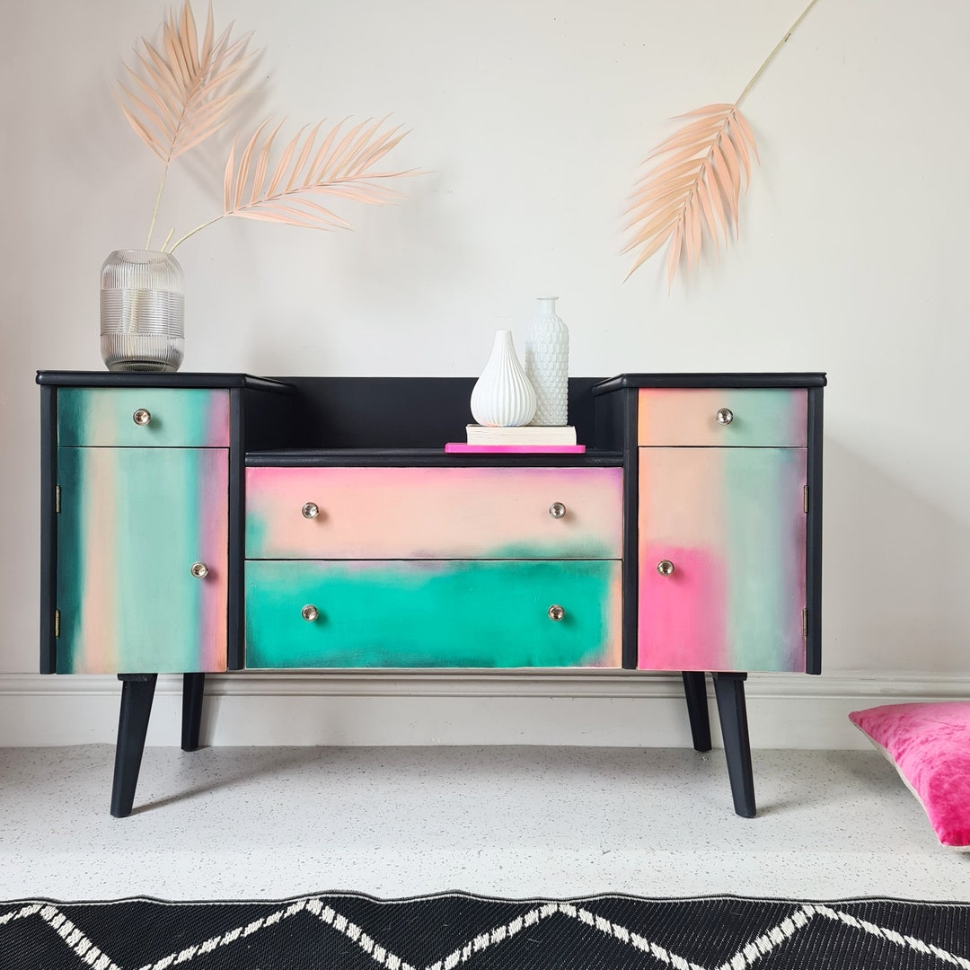 Vintage Mid Century Abstract SIDEBOARD Upcycled Furniture Storage ...