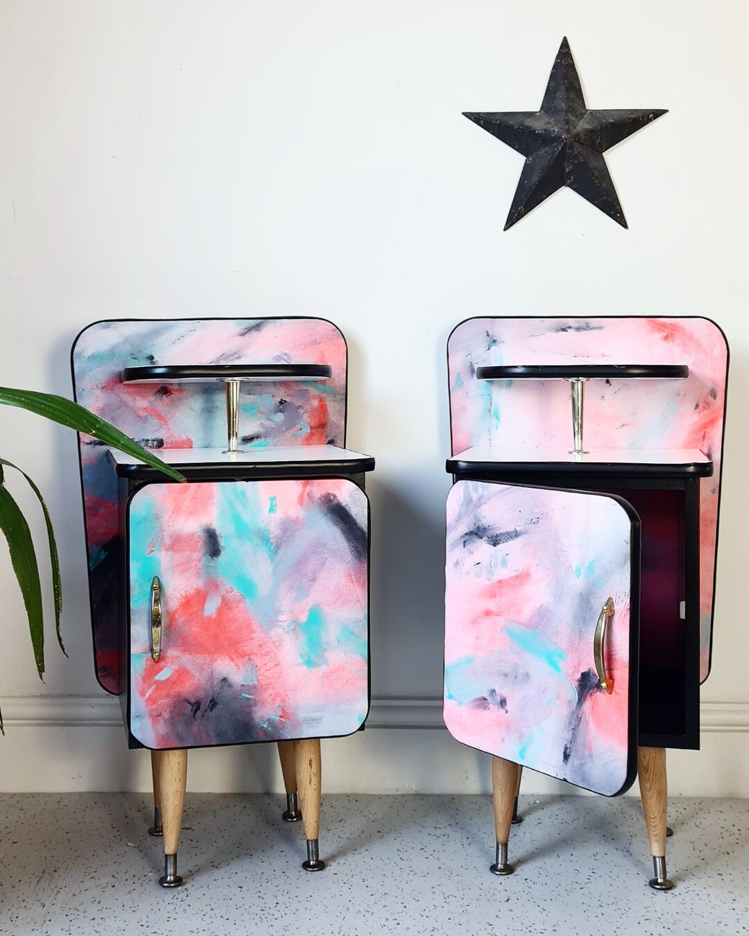 Pair of RETRO Mid Century Bedside Cabinets 1950s BEDROOM Storage ...