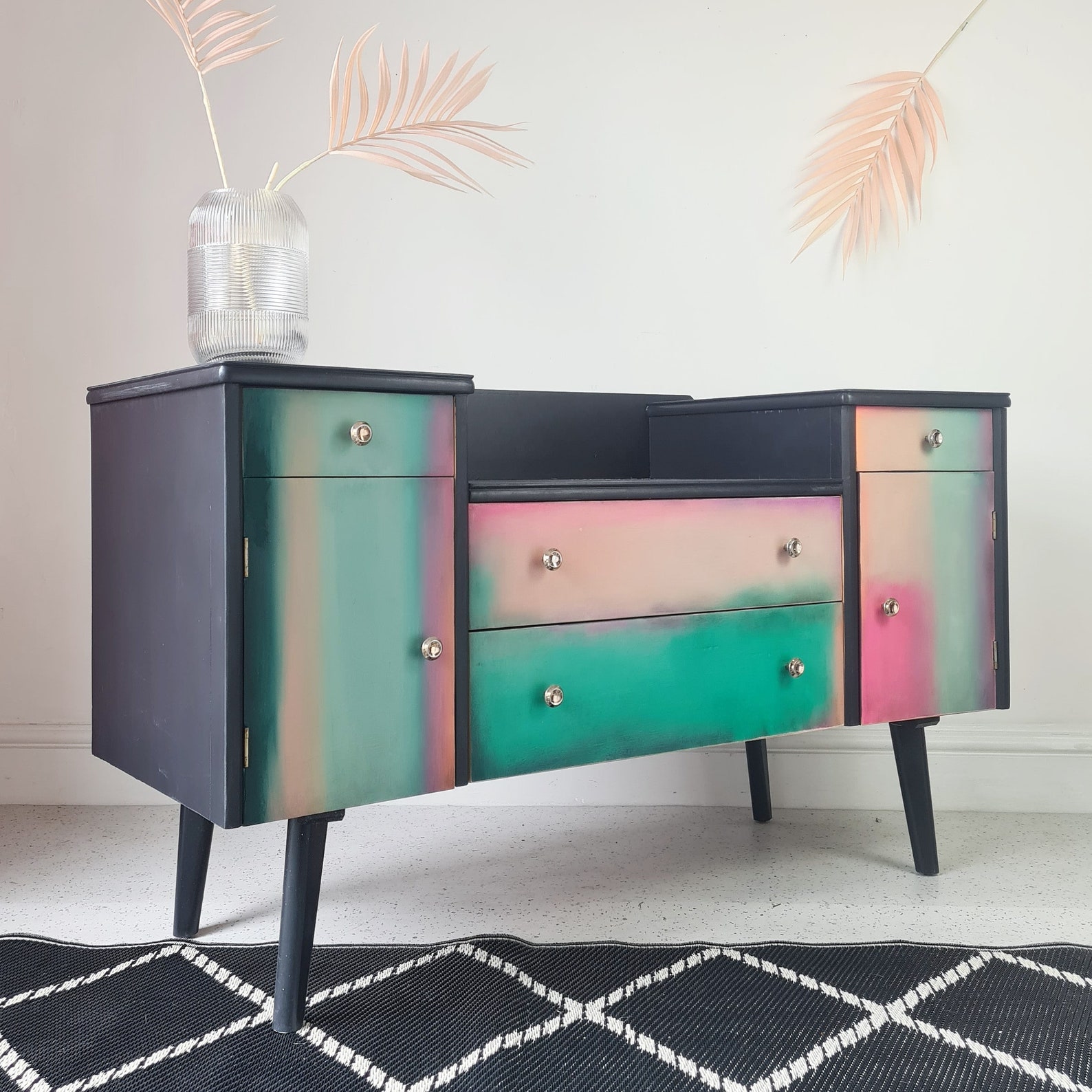 Vintage Mid Century Abstract SIDEBOARD Upcycled Furniture Storage ...