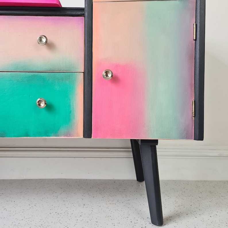 Vintage Mid Century Abstract SIDEBOARD Upcycled Furniture Storage ...