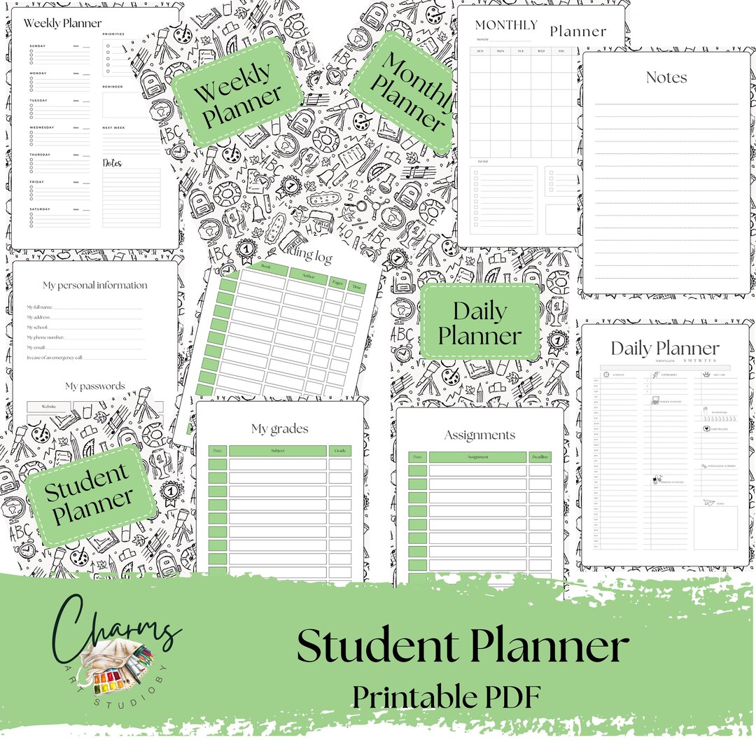 Student Planner | Printable PDF | Weekly, Monthly & Daily School ...