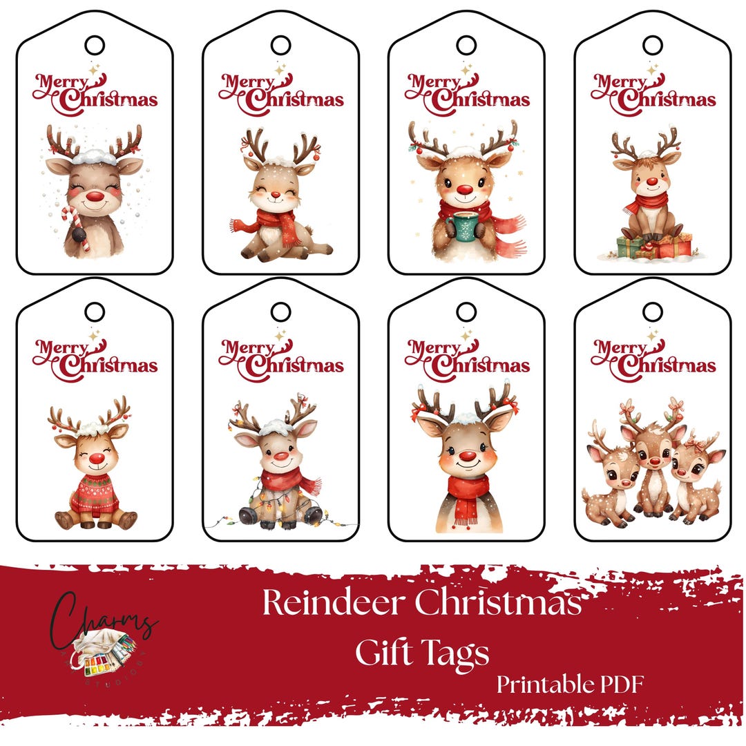 Reindeer Christmas Gift Tags – Printable Holiday Labels (digital ...