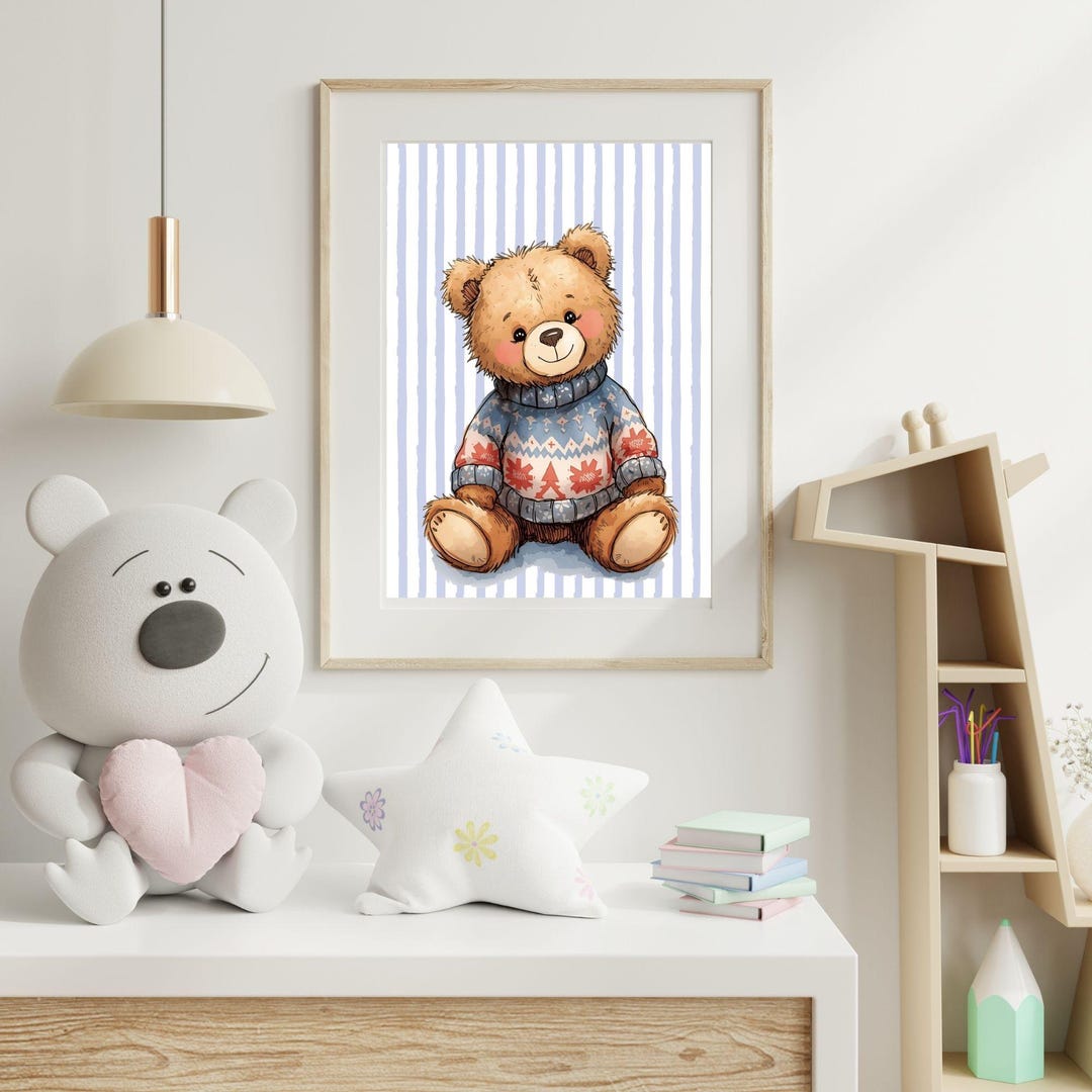 Scruffy Teddy Bear Nursery Art Print: Watercolor Baby Room Decor ...