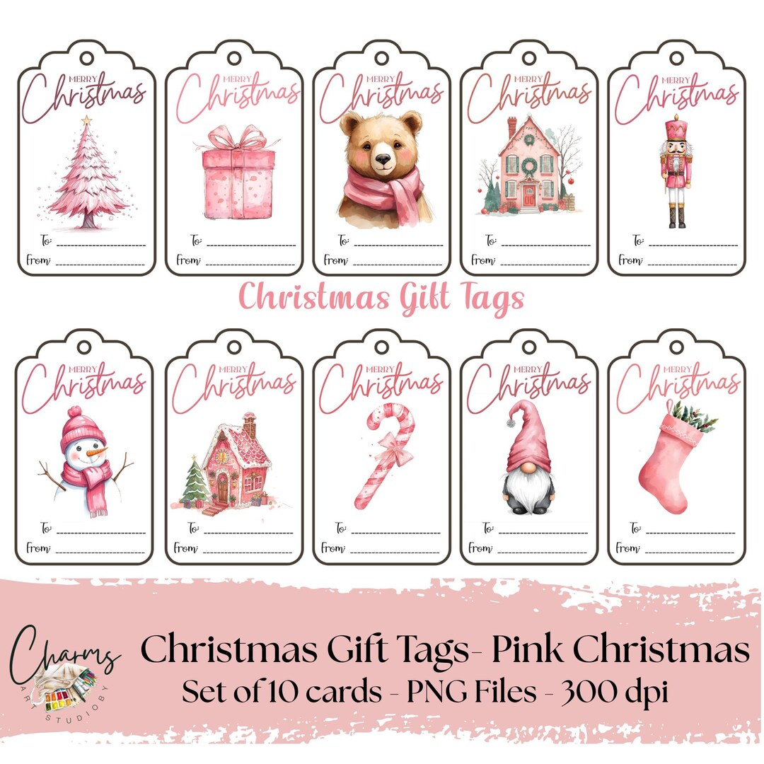 Pink Christmas Gift Tags – Printable Holiday Labels (set of 10 ...