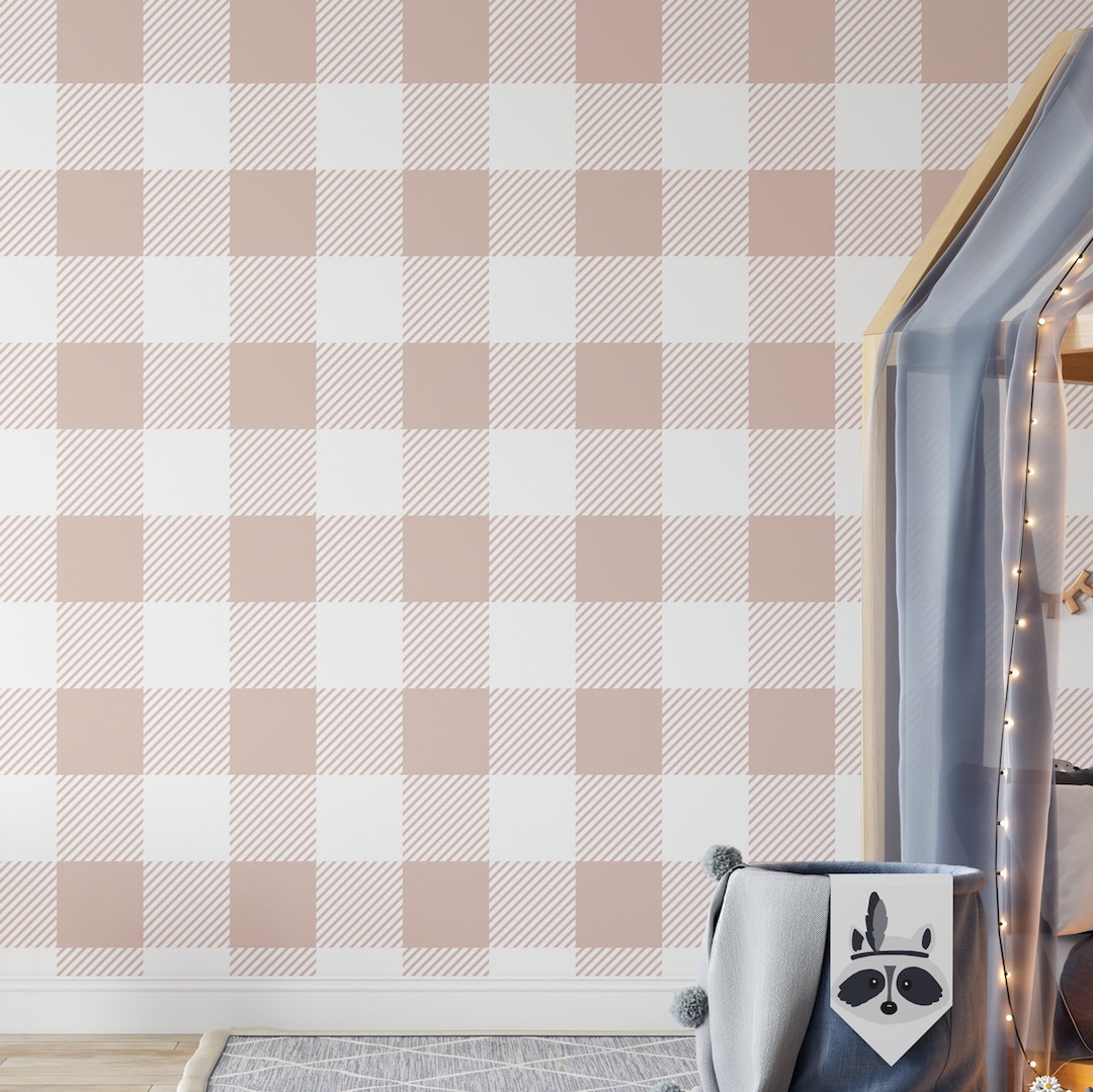 Gingham Pattern Removable Fabric Wallpaper Sticker Neutral Renters ...