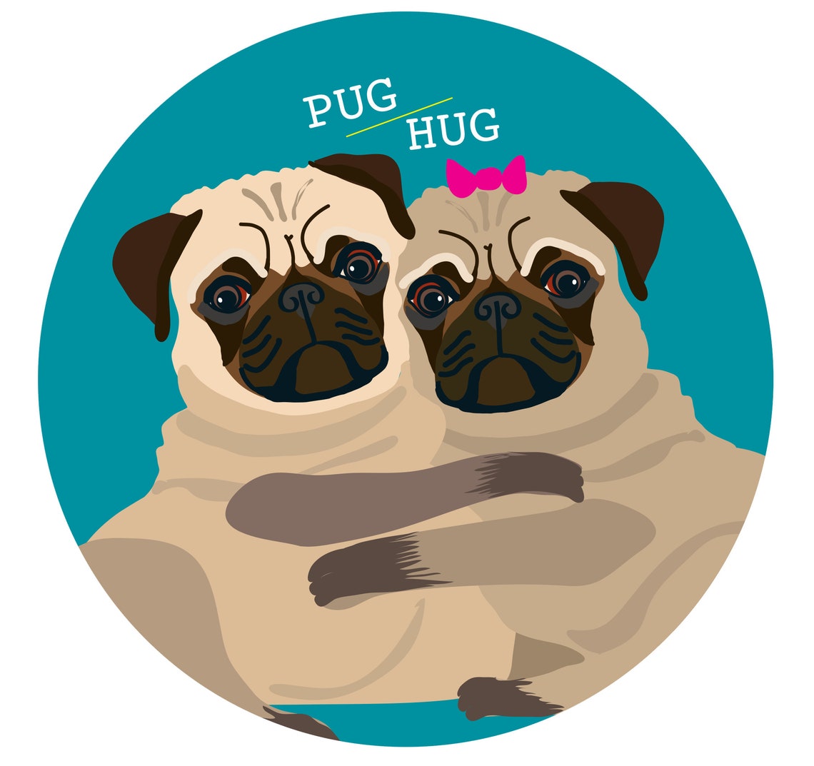 Pug Bug Pug Hug Design 38mm Steel Pin Badge - Etsy