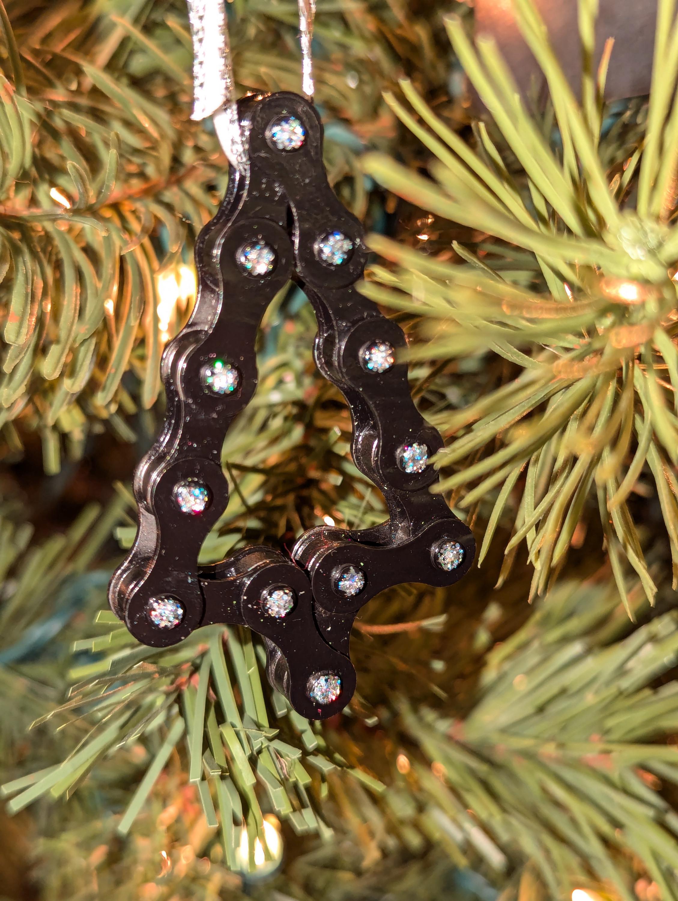 Bicycle Chain Christmas Tree Ornament, Recycled , Handmade Glitter ...