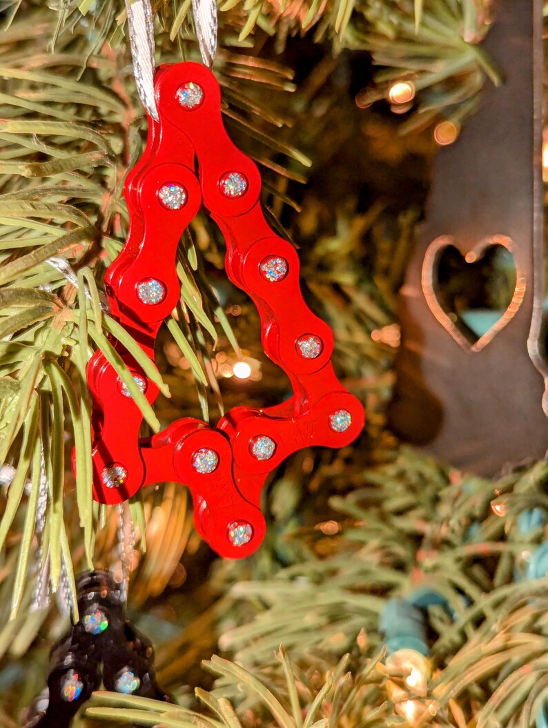 Bicycle Chain Christmas Tree Ornament, Recycled , Handmade Glitter ...