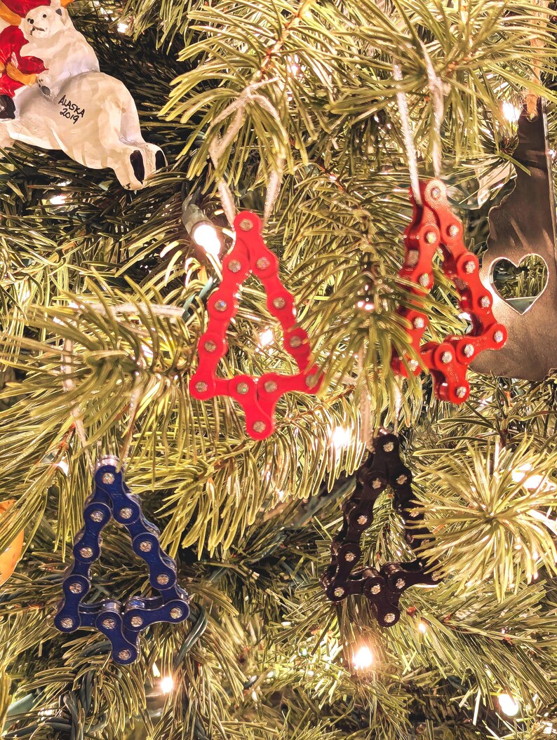 Bicycle Chain Christmas Tree Ornament, Recycled , Handmade Glitter ...