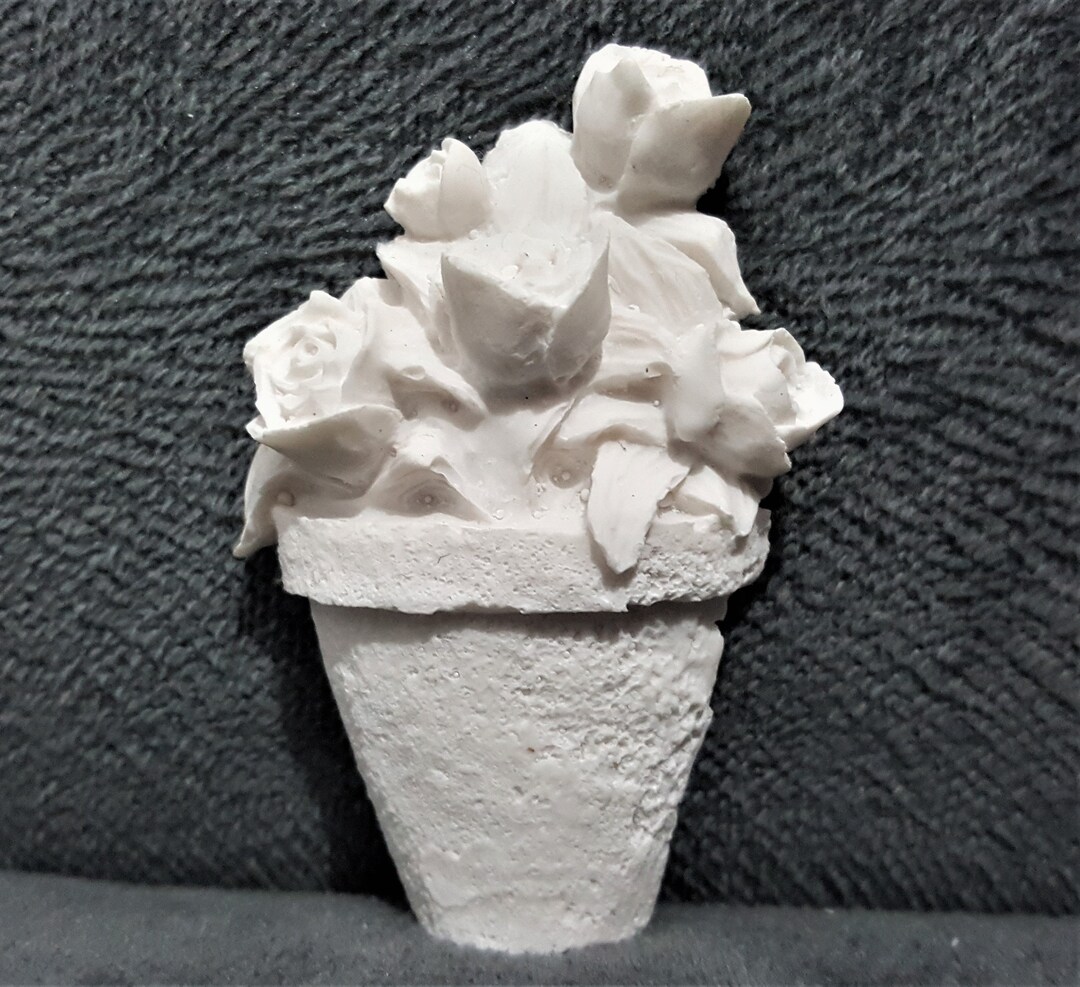 1 Silicone Mold Rose Flower Pot for Polymer Clay Fimo Plaster WEPAM Wax ...