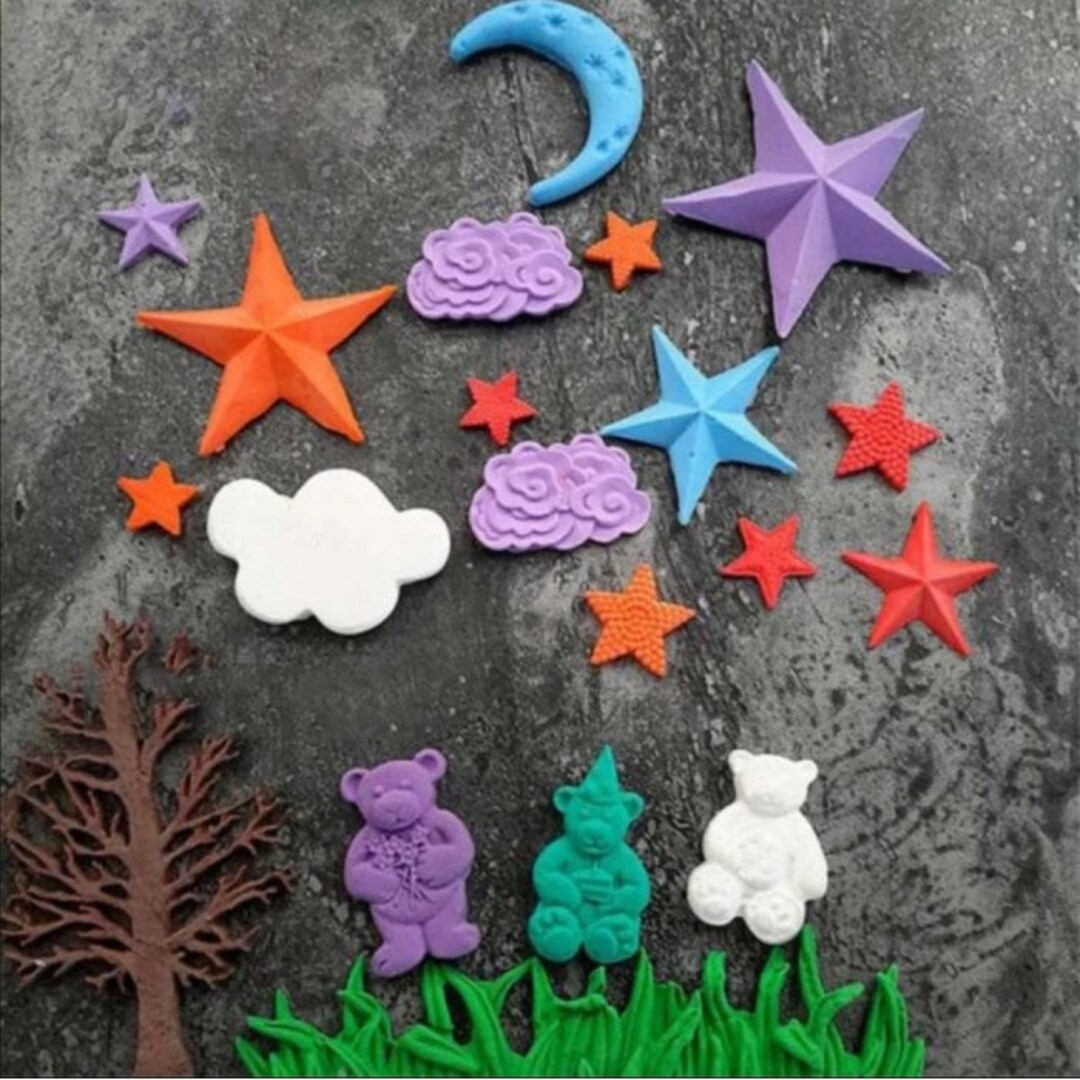 Silicone Mold 11 Objects Sky Clouds Moons Stars for Polymer Clay Fimo ...