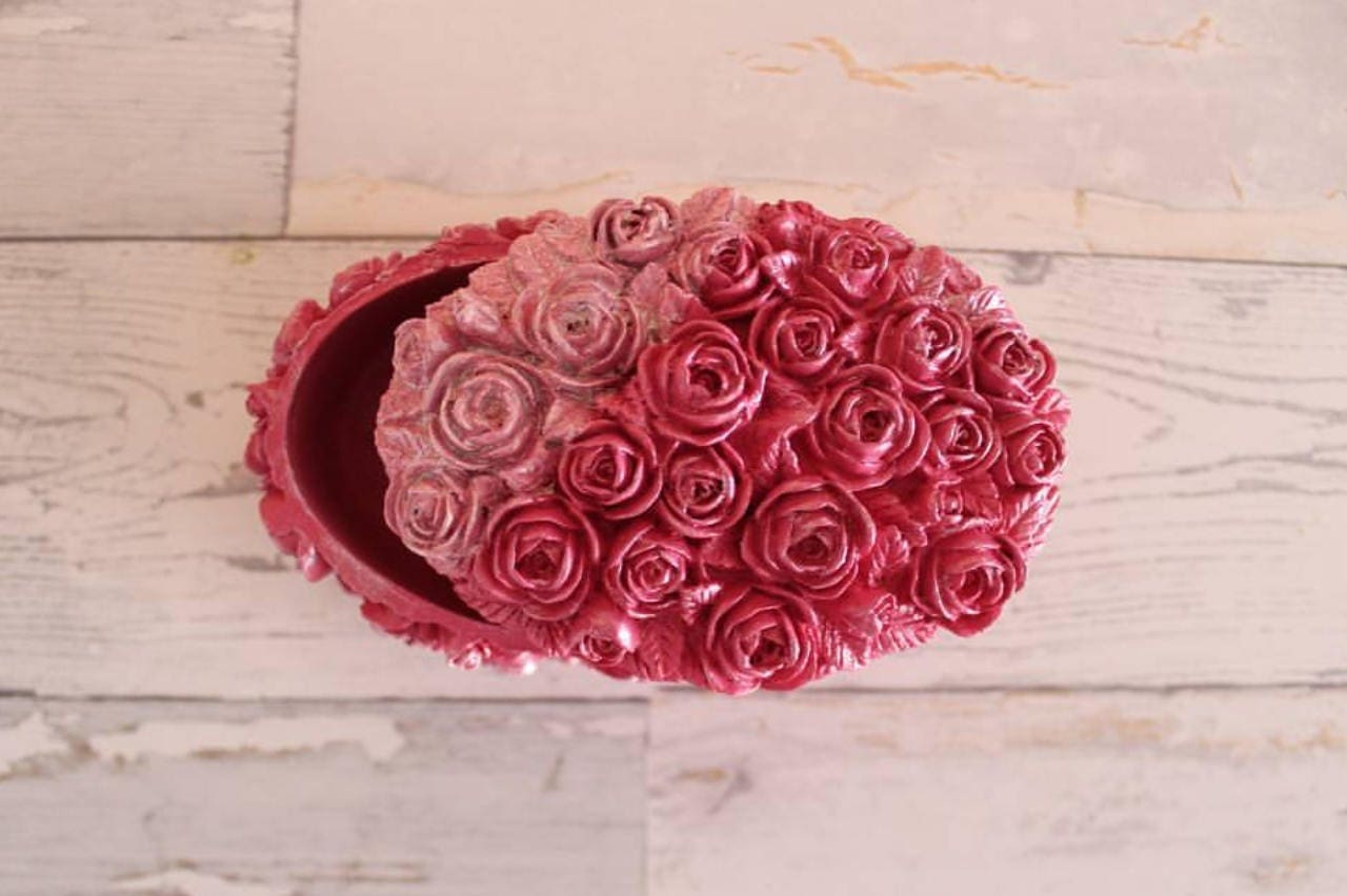 Moule Silicone Boîte à Bijoux Ovale 10cm déco Fleur Rose pour | Etsy
