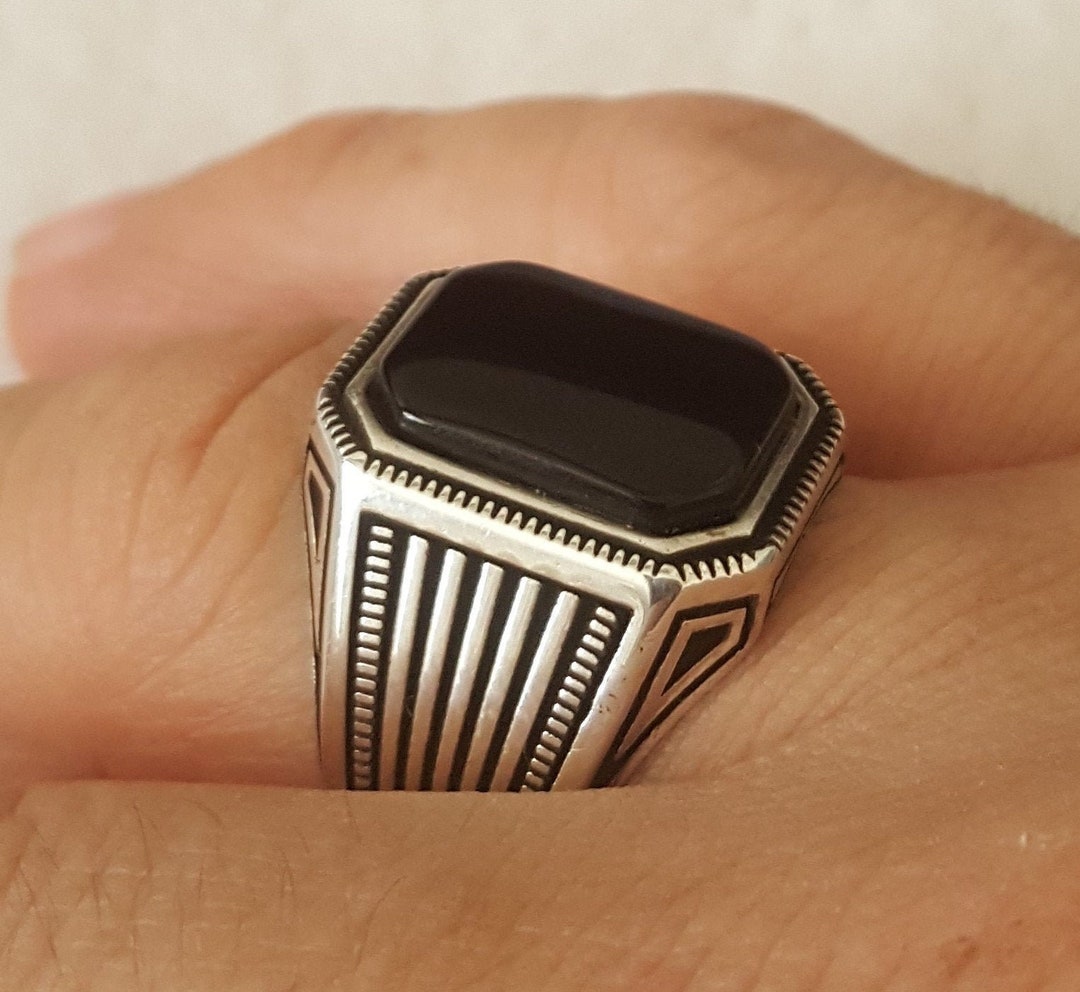 Anillo de Plata Onyx Knight Knight Man 10g Plata Maciza 925 Juego ...