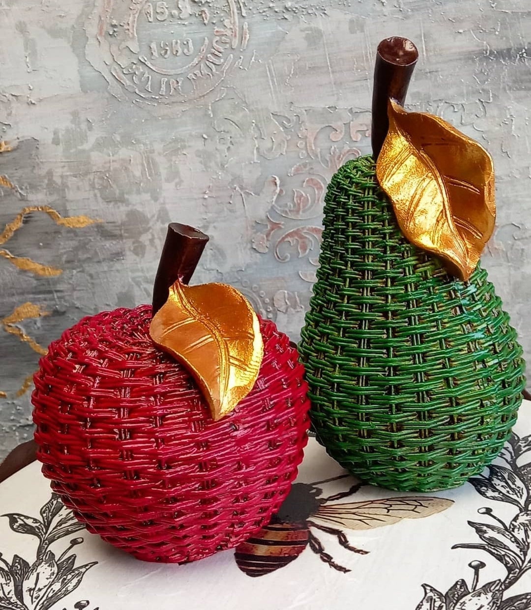 Silicone Mold Fruit Apple Pear 3D Texture Braid for Plaster Polyester ...