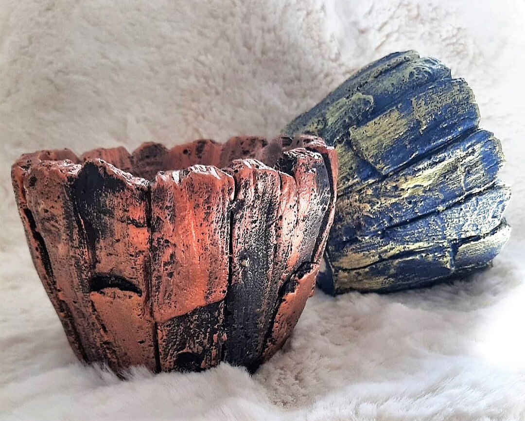 Silicone Mold Pot Barrel Trunk Wood Texture 12cm for Plaster Polyester ...