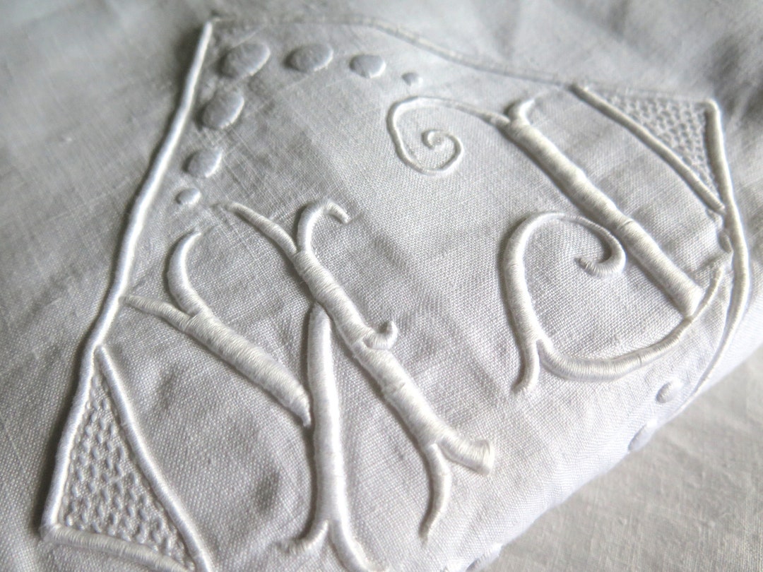 Drap De Lin French Linen Sheet With Art Deco Monogram PK Oversize Drap ...