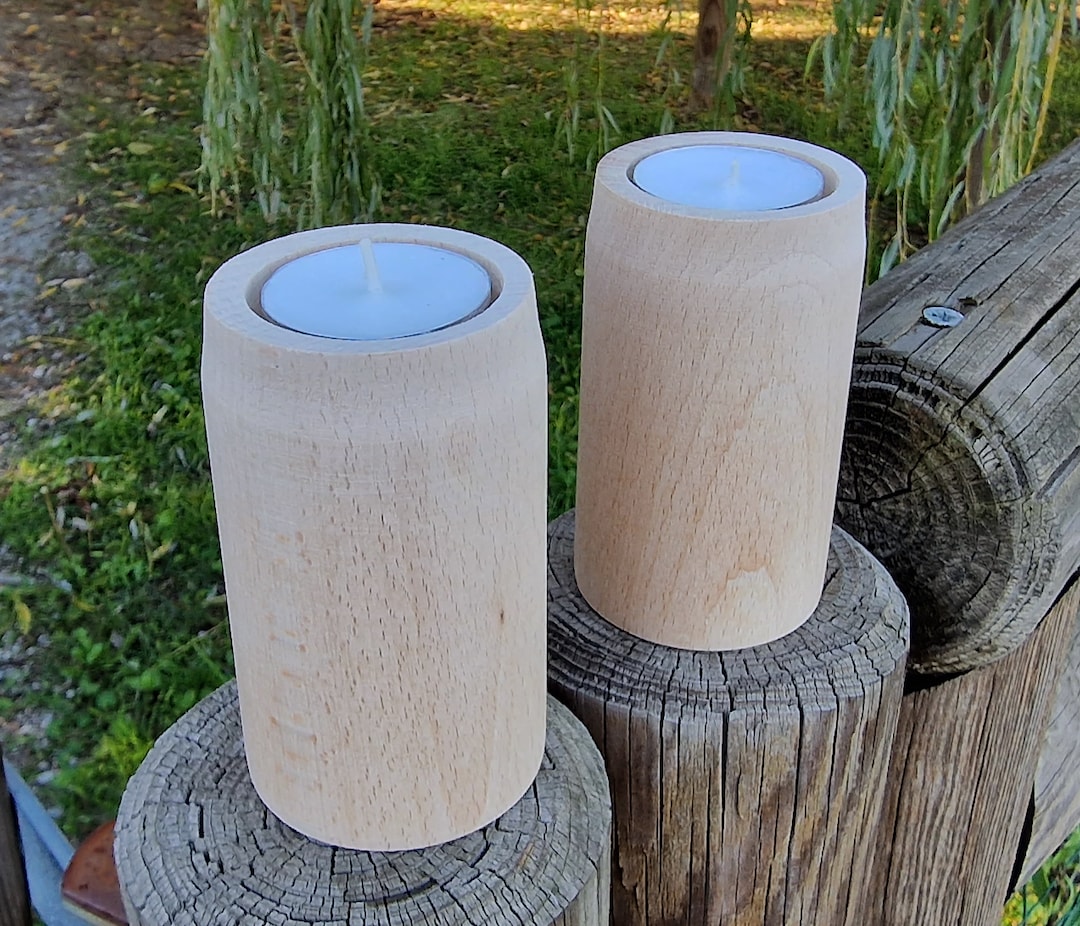 Blank Wooden Candle Holder SET of 2, Round Tea Light Christmas ...